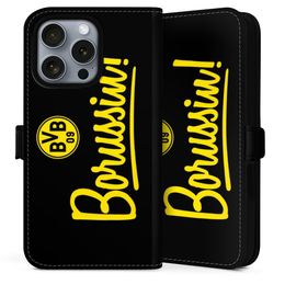 DeinDesign iPhone 16 Pro Max Handy Klapph&uuml;lle Handyh&uuml;lle aus Kunst Leder schwarz Flip Case Borussia Dortmund Bvb Soccer Sideflip mit Lasche