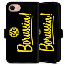 DeinDesign iPhone 16e Handy Klapph&uuml;lle Handyh&uuml;lle aus Kunst Leder schwarz Flip Case Borussia Dortmund Bvb Soccer Sideflip mit Lasche