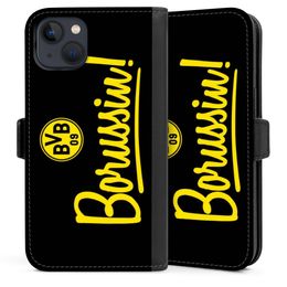 DeinDesign iPhone 13 Handy Klapph&uuml;lle Handyh&uuml;lle aus Kunst Leder schwarz Flip Case Borussia Dortmund Bvb Soccer Sideflip mit Lasche