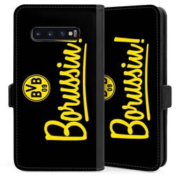 DeinDesign Galaxy S10 Plus Handy Klapph&uuml;lle Handyh&uuml;lle aus Kunst Leder schwarz Flip Case Borussia Dortmund Bvb Soccer Sideflip mit Lasche