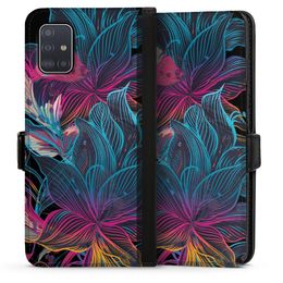 DeinDesign Galaxy A51 Handy Klapph&uuml;lle Handyh&uuml;lle aus Kunst Leder schwarz Flip Case Colourful Flowers Neon Sideflip mit Lasche