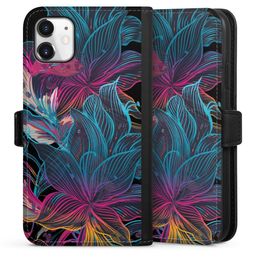 DeinDesign iPhone 11 Handy Klapph&uuml;lle Handyh&uuml;lle aus Kunst Leder schwarz Flip Case Colourful Flowers Neon Sideflip mit Lasche