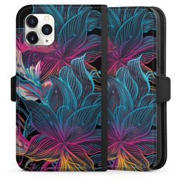 DeinDesign iPhone 11 Pro Handy Klapph&uuml;lle Handyh&uuml;lle aus Kunst Leder schwarz Flip Case Colourful Flowers Neon Sideflip mit Lasche