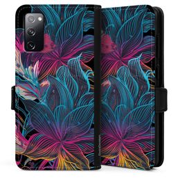DeinDesign Galaxy S20 Handy Klapph&uuml;lle Handyh&uuml;lle aus Kunst Leder schwarz Flip Case Colourful Neon Flowers Sideflip mit Lasche