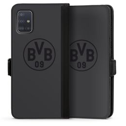 DeinDesign Galaxy A51 Handy Klapph&uuml;lle Handyh&uuml;lle aus Kunst Leder schwarz Flip Case Bvb Borussia Dortmund Logo Sideflip mit Lasche