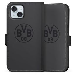 DeinDesign iPhone 15 Handy Klapph&uuml;lle Handyh&uuml;lle aus Kunst Leder schwarz Flip Case Bvb Borussia Dortmund Logo Sideflip mit Lasche