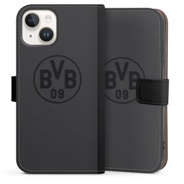DeinDesign iPhone 14 Handy Klapph&uuml;lle Handyh&uuml;lle aus Kunst Leder schwarz Flip Case Bvb Borussia Dortmund Logo Sideflip mit Lasche