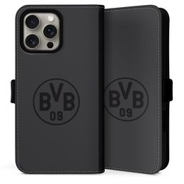 DeinDesign iPhone 16 Pro Handy Klapph&uuml;lle Handyh&uuml;lle aus Kunst Leder schwarz Flip Case Bvb Borussia Dortmund Logo Sideflip mit Lasche