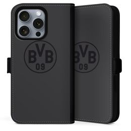 DeinDesign iPhone 16 Pro Max Handy Klapph&uuml;lle Handyh&uuml;lle aus Kunst Leder schwarz Flip Case Bvb Borussia Dortmund Logo Sideflip mit Lasche