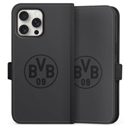 DeinDesign iPhone 15 Pro Max Handy Klapph&uuml;lle Handyh&uuml;lle aus Kunst Leder schwarz Flip Case Bvb Borussia Dortmund Logo Sideflip mit Lasche