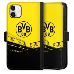 DeinDesign iPhone 11 Handy Klapph&uuml;lle Handyh&uuml;lle aus Kunst Leder schwarz Flip Case Merchandise Bvb Borussia Dortmund Sideflip mit Lasche
