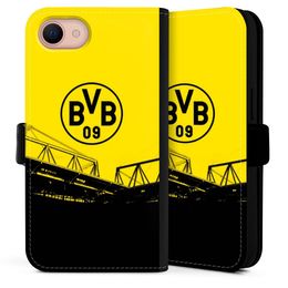 DeinDesign iPhone 16e Handy Klapph&uuml;lle Handyh&uuml;lle aus Kunst Leder schwarz Flip Case Merchandise Bvb Borussia Dortmund Sideflip mit Lasche