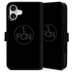 DeinDesign iPhone 16 Plus Handy Klapph&uuml;lle Handyh&uuml;lle aus Kunst Leder schwarz Flip Case 1. Fcn 1. Fc N&uuml;rnberg Logo Sideflip mit Lasche