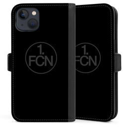 DeinDesign iPhone 13 Handy Klapph&uuml;lle Handyh&uuml;lle aus Kunst Leder schwarz Flip Case 1. Fcn 1. Fc N&uuml;rnberg Logo Sideflip mit Lasche