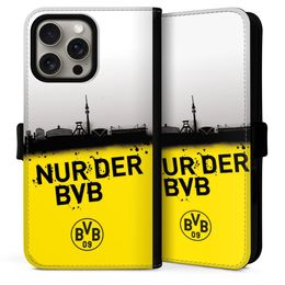 DeinDesign iPhone 16 Pro Handy Klapph&uuml;lle Handyh&uuml;lle aus Kunst Leder schwarz Flip Case Borussia Dortmund Statement Bvb Sideflip mit Lasche