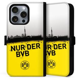 DeinDesign iPhone 16 Pro Max Handy Klapph&uuml;lle Handyh&uuml;lle aus Kunst Leder schwarz Flip Case Borussia Dortmund Statement Bvb Sideflip mit Lasche