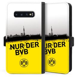 DeinDesign Galaxy S10 Plus Handy Klapph&uuml;lle Handyh&uuml;lle aus Kunst Leder schwarz Flip Case Borussia Dortmund Statement Bvb Sideflip mit Lasche