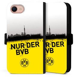 DeinDesign iPhone 16e Handy Klapph&uuml;lle Handyh&uuml;lle aus Kunst Leder schwarz Flip Case Borussia Dortmund Statement Bvb Sideflip mit Lasche