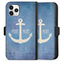 DeinDesign iPhone 11 Pro Handy Klapph&uuml;lle Handyh&uuml;lle aus Kunst Leder schwarz Flip Case Anchor Maritim Blue Sideflip mit Lasche