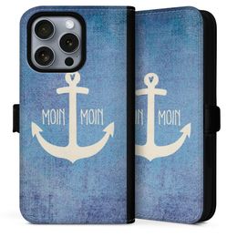 DeinDesign iPhone 16 Pro Max Handy Klapph&uuml;lle Handyh&uuml;lle aus Kunst Leder schwarz Flip Case Anchor Maritim Blue Sideflip mit Lasche