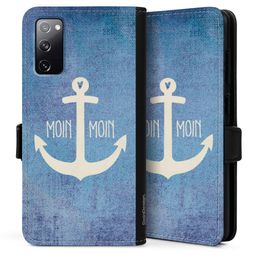 DeinDesign Galaxy S20 Handy Klapph&uuml;lle Handyh&uuml;lle aus Kunst Leder schwarz Flip Case Anchor Maritim Blue Sideflip mit Lasche