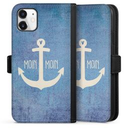 DeinDesign iPhone 11 Handy Klapph&uuml;lle Handyh&uuml;lle aus Kunst Leder schwarz Flip Case Anchor Maritim Blue Sideflip mit Lasche