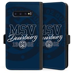 DeinDesign Galaxy S10 Plus Handy Klapph&uuml;lle Handyh&uuml;lle aus Kunst Leder schwarz Flip Case Soccer Merchandise Msv Duisburg Sideflip mit Lasche