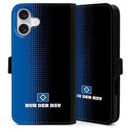 DeinDesign iPhone 16 Plus Handy Klapph&uuml;lle Handyh&uuml;lle aus Kunst Leder schwarz Flip Case Logo Official Licensed Product Hsv Sideflip mit Lasche