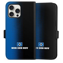 DeinDesign iPhone 15 Pro Max Handy Klapph&uuml;lle Handyh&uuml;lle aus Kunst Leder schwarz Flip Case Logo Official Licensed Product Hsv Sideflip mit Lasche