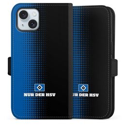 DeinDesign iPhone 15 Handy Klapph&uuml;lle Handyh&uuml;lle aus Kunst Leder schwarz Flip Case Logo Official Licensed Product Hsv Sideflip mit Lasche