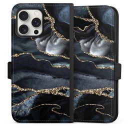 DeinDesign iPhone 15 Pro Max Handy Klapph&uuml;lle Handyh&uuml;lle aus Kunst Leder schwarz Flip Case Marble Trends Glitzer Sideflip mit Lasche