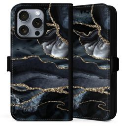 DeinDesign iPhone 16 Pro Max Handy Klapph&uuml;lle Handyh&uuml;lle aus Kunst Leder schwarz Flip Case Marble Trends Glitzer Sideflip mit Lasche