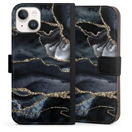 DeinDesign iPhone 14 Handy Klapph&uuml;lle Handyh&uuml;lle aus Kunst Leder schwarz Flip Case Marble Trends Glitzer Sideflip mit Lasche
