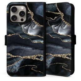 DeinDesign iPhone 16 Pro Handy Klapph&uuml;lle Handyh&uuml;lle aus Kunst Leder schwarz Flip Case Marble Trends Glitzer Sideflip mit Lasche
