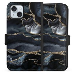 DeinDesign iPhone 15 Handy Klapph&uuml;lle Handyh&uuml;lle aus Kunst Leder schwarz Flip Case Marble Trends Glitzer Sideflip mit Lasche