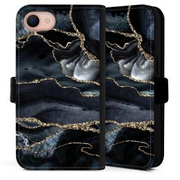 DeinDesign iPhone 16e Handy Klapph&uuml;lle Handyh&uuml;lle aus Kunst Leder schwarz Flip Case Marble Trends Glitzer Sideflip mit Lasche