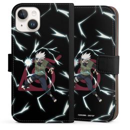 DeinDesign iPhone 14 Handy Klapph&uuml;lle Handyh&uuml;lle aus Kunst Leder schwarz Flip Case Naruto Shippuden Official Licensed Product Kakashi Sideflip mit Lasche
