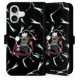 DeinDesign iPhone 16 Handy Klapph&uuml;lle Handyh&uuml;lle aus Kunst Leder schwarz Flip Case Naruto Shippuden Official Licensed Product Kakashi Sideflip mit Lasche