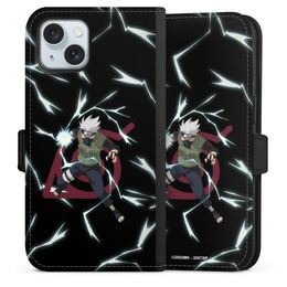 DeinDesign iPhone 15 Handy Klapph&uuml;lle Handyh&uuml;lle aus Kunst Leder schwarz Flip Case Naruto Shippuden Official Licensed Product Kakashi Sideflip mit Lasche