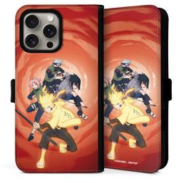 DeinDesign iPhone 16 Pro Handy Klapph&uuml;lle Handyh&uuml;lle aus Kunst Leder schwarz Flip Case Naruto Shippuden Sasuke Sakura Sideflip mit Lasche