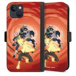 DeinDesign iPhone 13 Handy Klapph&uuml;lle Handyh&uuml;lle aus Kunst Leder schwarz Flip Case Naruto Shippuden Sasuke Sakura Sideflip mit Lasche