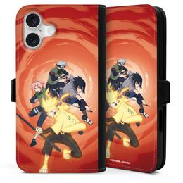 DeinDesign iPhone 16 Plus Handy Klapph&uuml;lle Handyh&uuml;lle aus Kunst Leder schwarz Flip Case Naruto Shippuden Sasuke Sakura Sideflip mit Lasche