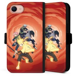 DeinDesign iPhone 16e Handy Klapph&uuml;lle Handyh&uuml;lle aus Kunst Leder schwarz Flip Case Naruto Shippuden Sasuke Sakura Sideflip mit Lasche