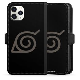 DeinDesign iPhone 11 Pro Handy Klapph&uuml;lle Handyh&uuml;lle aus Kunst Leder schwarz Flip Case Naruto Shippuden Konoha Logo Sideflip mit Lasche