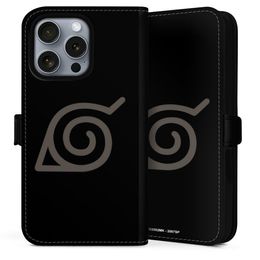 DeinDesign iPhone 16 Pro Max Handy Klapph&uuml;lle Handyh&uuml;lle aus Kunst Leder schwarz Flip Case Naruto Shippuden Konoha Logo Sideflip mit Lasche