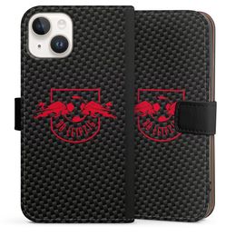 DeinDesign iPhone 14 Handy Klapph&uuml;lle Handyh&uuml;lle aus Kunst Leder schwarz Flip Case Rb Leipzig Official Licensed Product Carbon Sideflip mit Lasche