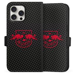 DeinDesign iPhone 15 Pro Max Handy Klapph&uuml;lle Handyh&uuml;lle aus Kunst Leder schwarz Flip Case Rb Leipzig Official Licensed Product Carbon Sideflip mit Lasche