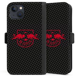 DeinDesign iPhone 13 Handy Klapph&uuml;lle Handyh&uuml;lle aus Kunst Leder schwarz Flip Case Rb Leipzig Official Licensed Product Carbon Sideflip mit Lasche