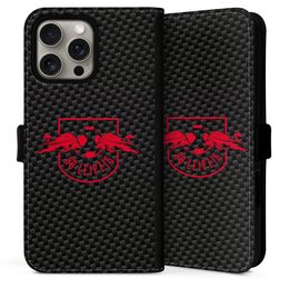 DeinDesign iPhone 16 Pro Handy Klapph&uuml;lle Handyh&uuml;lle aus Kunst Leder schwarz Flip Case Rb Leipzig Official Licensed Product Carbon Sideflip mit Lasche