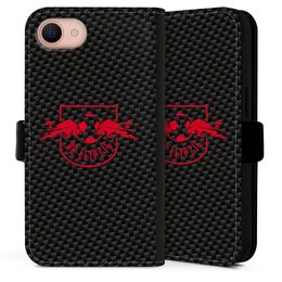 DeinDesign iPhone 16e Handy Klapph&uuml;lle Handyh&uuml;lle aus Kunst Leder schwarz Flip Case Rb Leipzig Official Licensed Product Carbon Sideflip mit Lasche